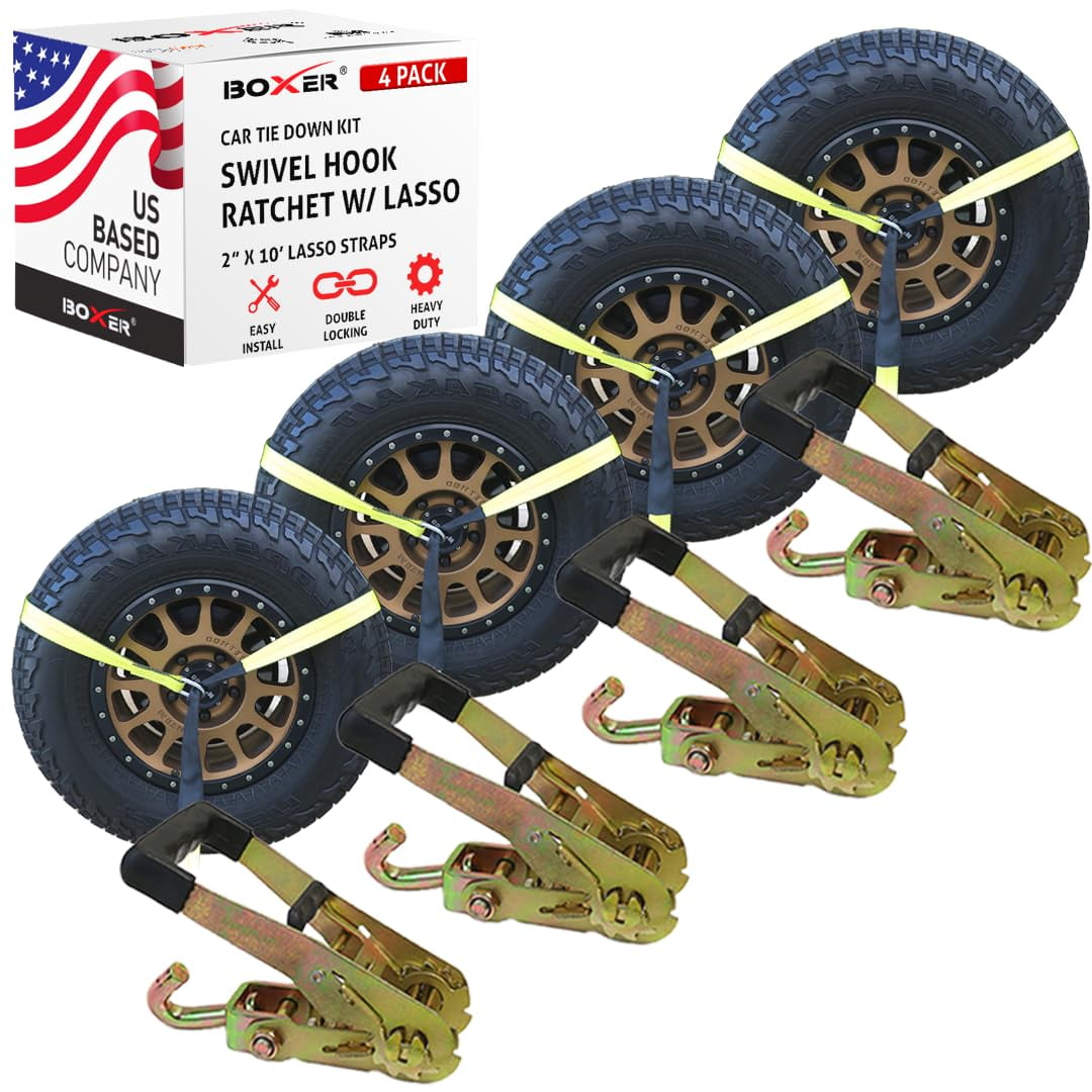 Boxer 4-Pack Car Tie Down - Swivel J Hook - Lasso Style - 2" x 10 ...
