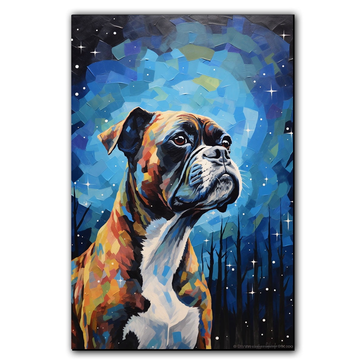Boxer Art Starry Night Canvas Print of Van Gogh Oil Paintings ...