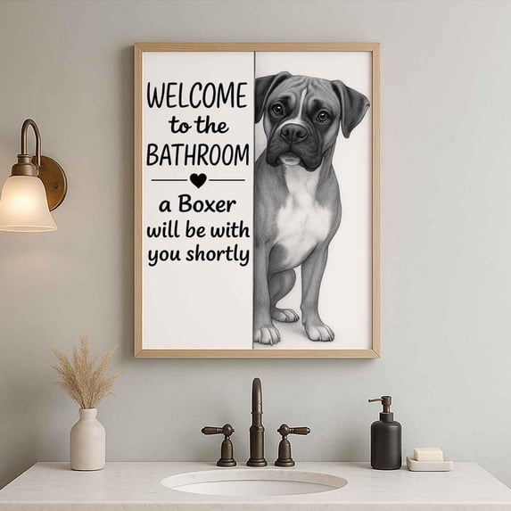 Boxer Bathroom Poster, Welcome To The Bathroom, Boxer Art Print, Dog In ...