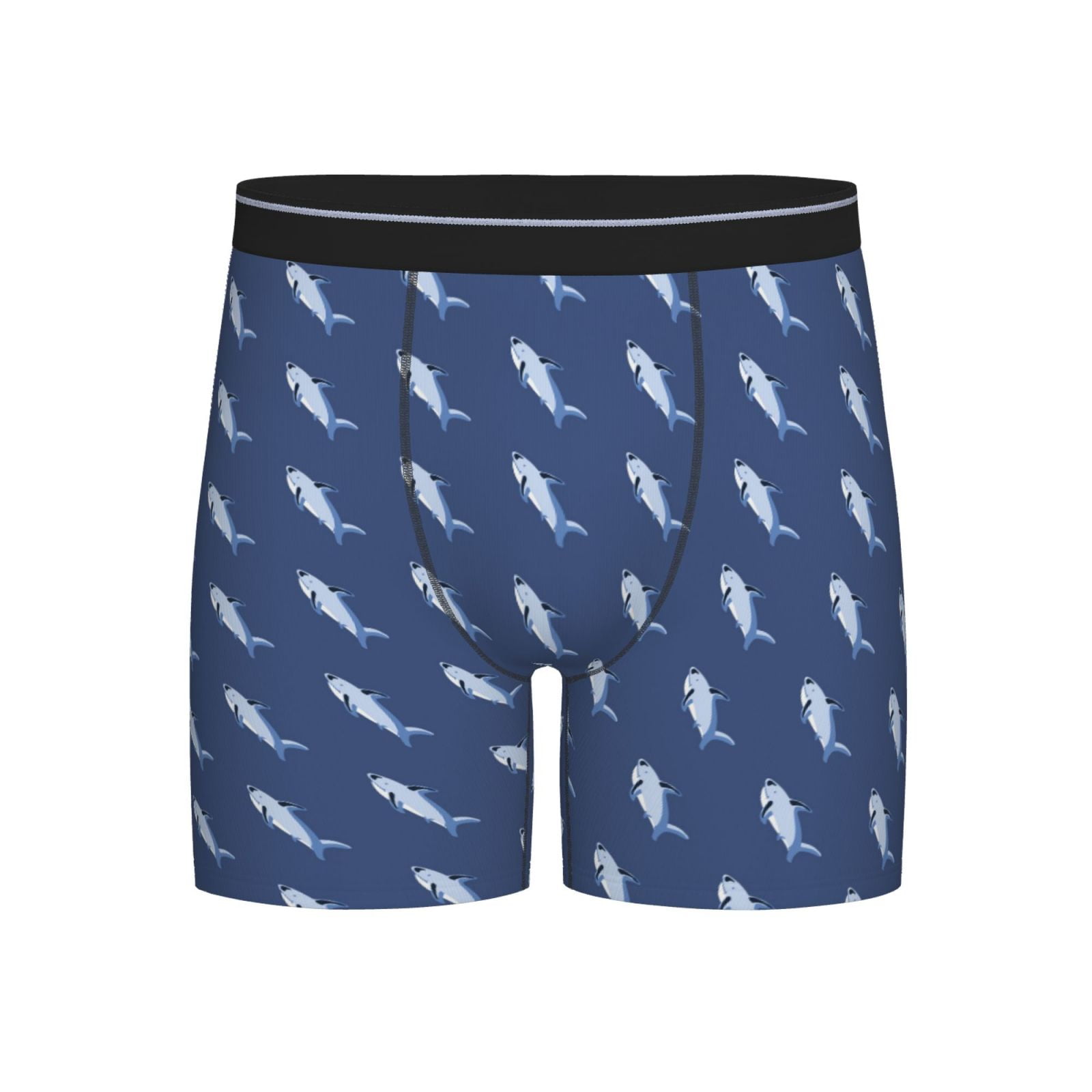 Boxer Briefs - Long Boxer Briefs for Men, Cute Cartoon Shark Navy Blue ...