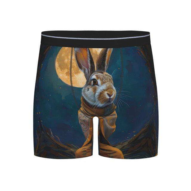 Boxer Briefs - Long Boxer Briefs for Men, Moon Night Sky Cute Rabbit ...