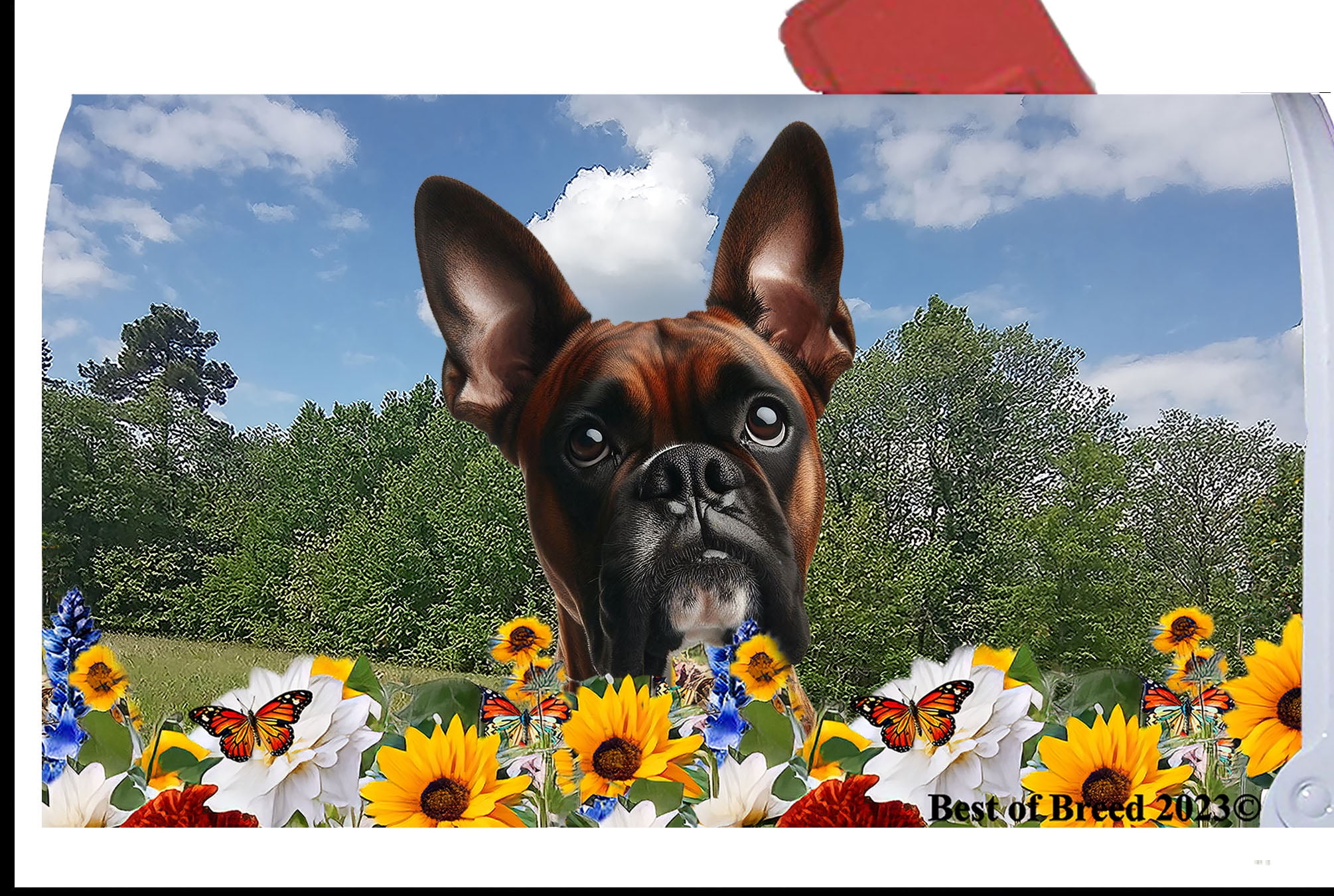 Boxer Brindle Cropped - Best of Breed Summer Flowers Mailbox Cover Hi ...