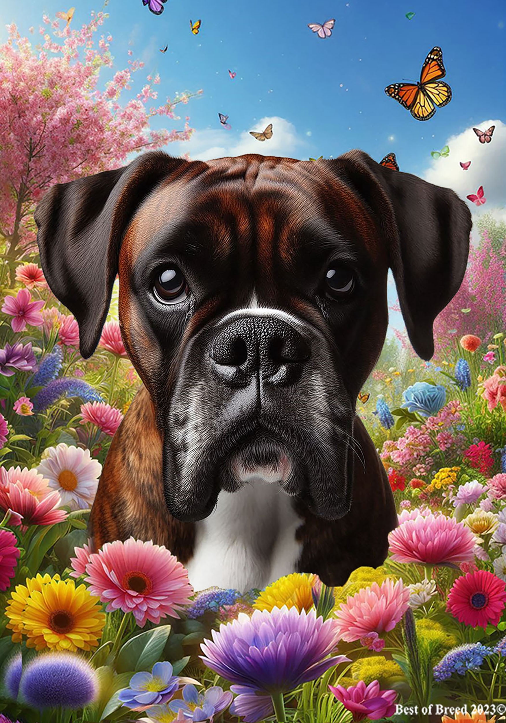 Boxer Brindle Uncropped - Best of Breed Spring Butterfly Outdoor Garden ...