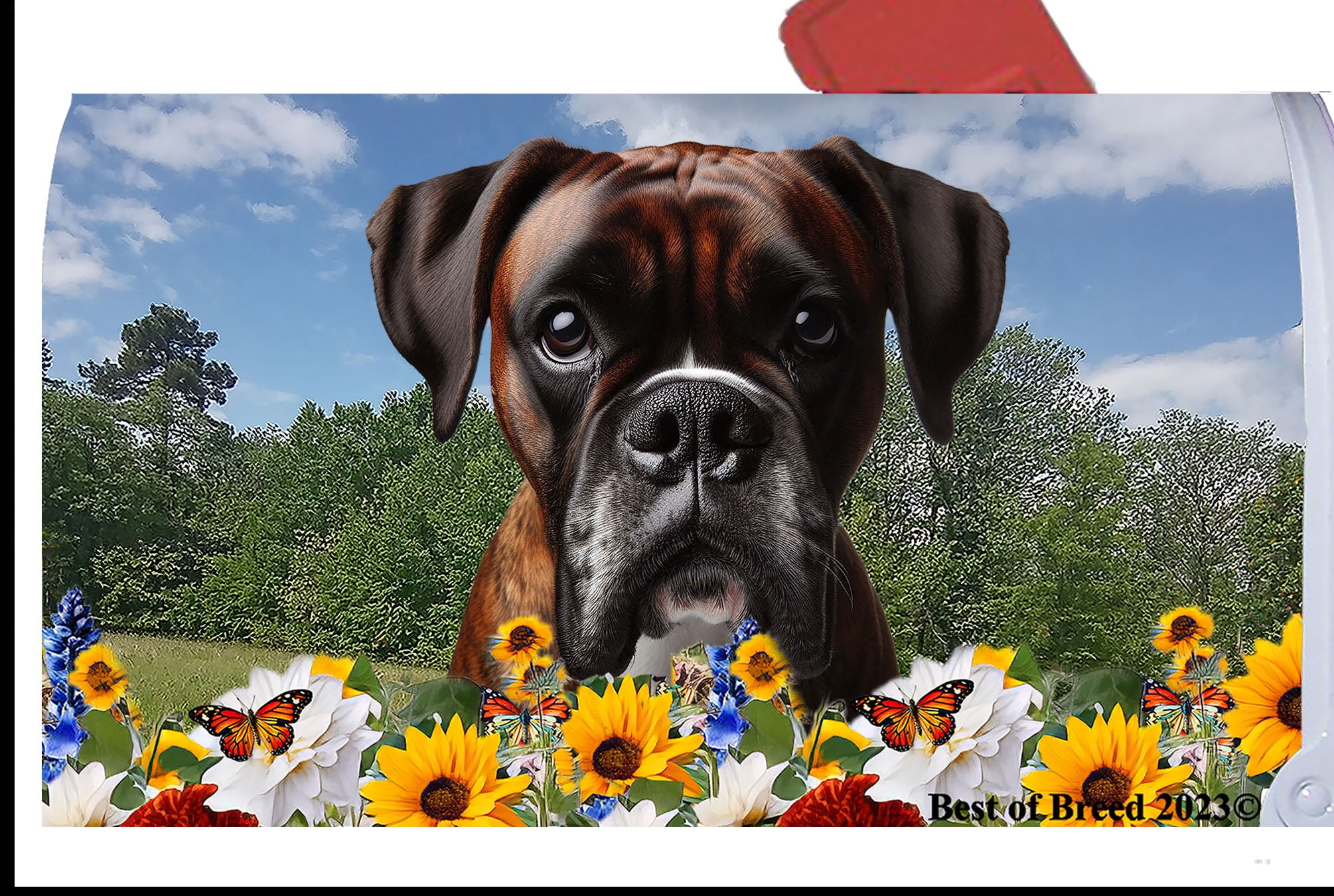 Boxer Brindle Uncropped - Best of Breed Summer Flowers Mailbox Cover Hi ...