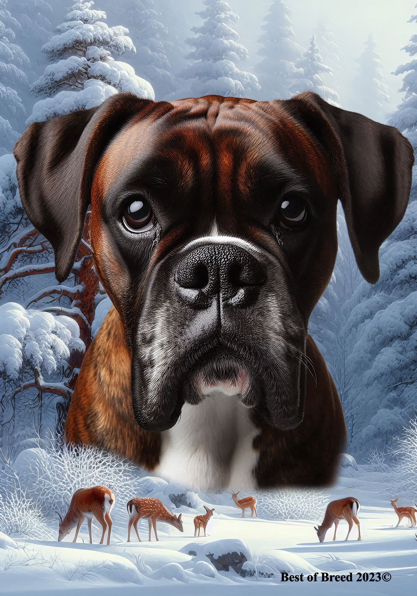 Boxer Brindle Uncropped - Best of Breed Winter Wonderland Garden Flag ...