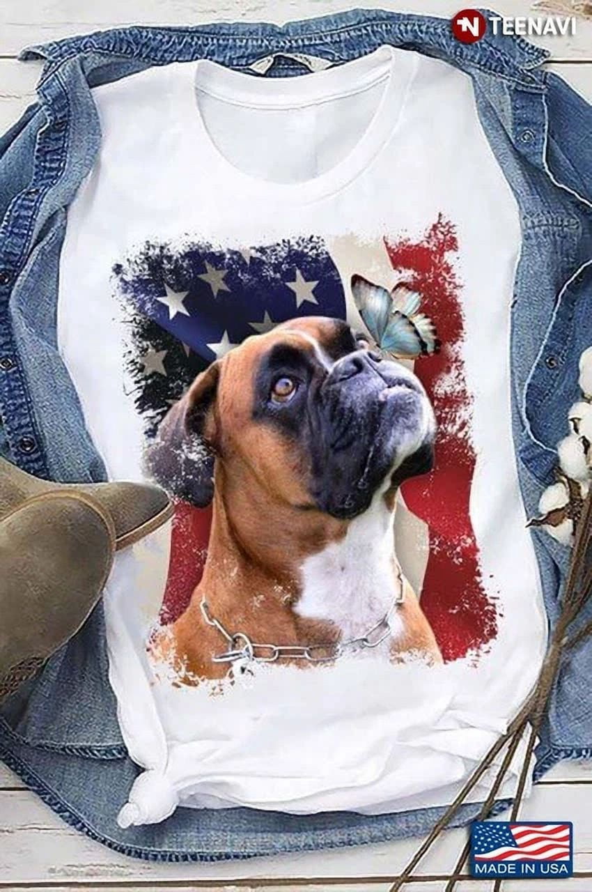 Boxer Butterfly And American Flag For 4Th Of July Unisex S-5XL Hot ...