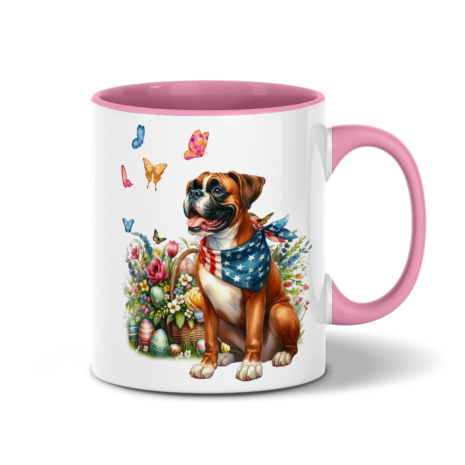 Boxer Celebrates Spring and Enjoys a Happy Easter 11oz Accent Two-tone ...