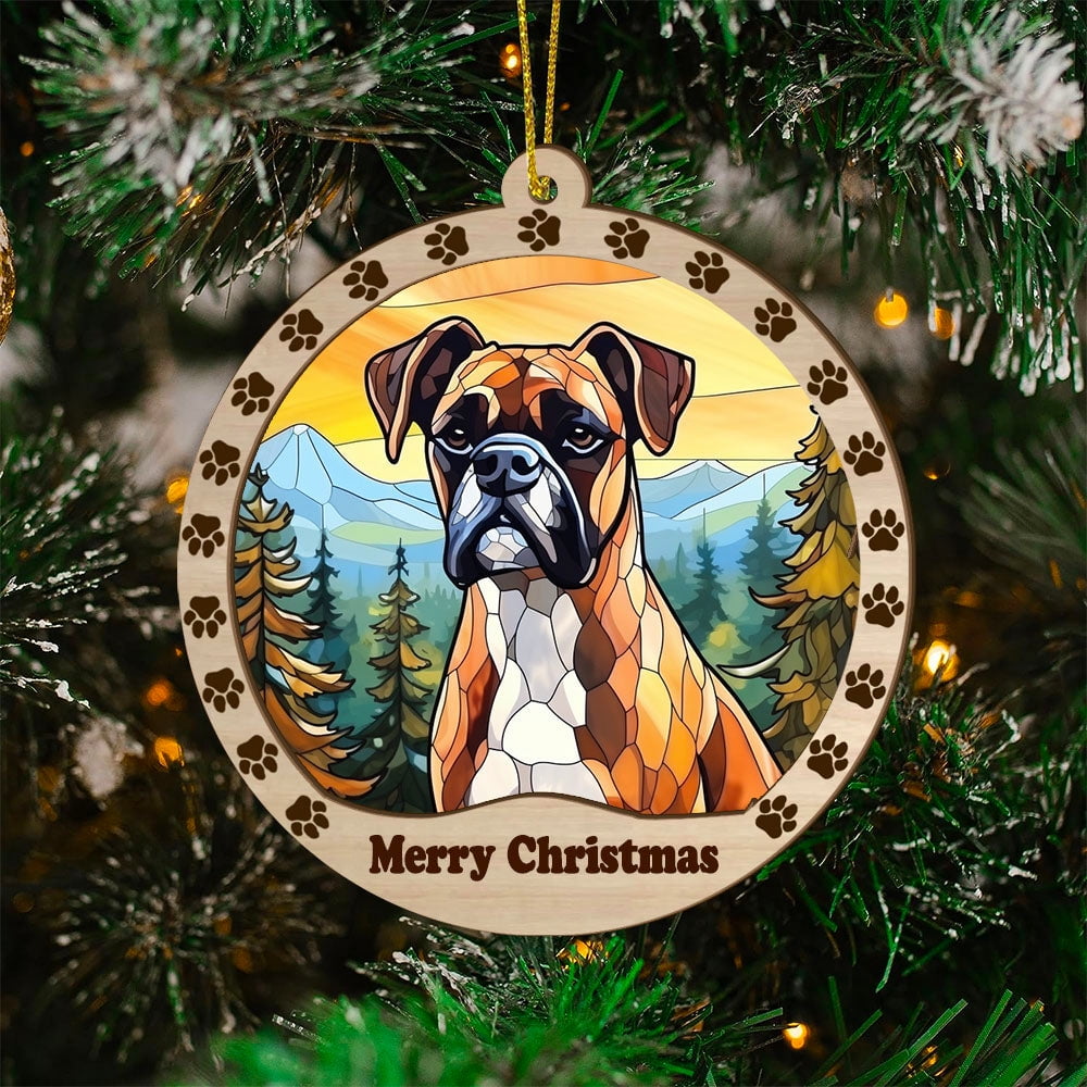 Boxer Christmas Decorations, Boxer Dog Christmas Stained Glass ...