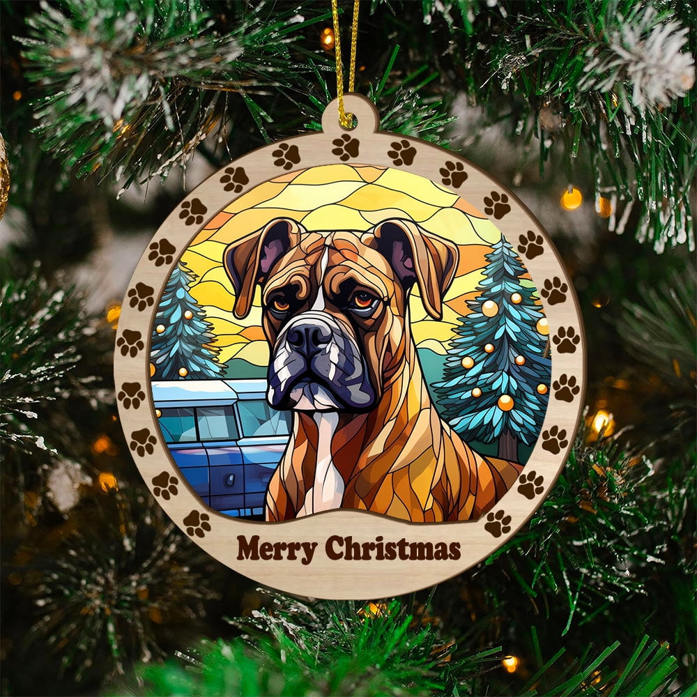 Boxer Christmas Dog Ornament, Boxer Dog Stained Glass, Holiday Present ...