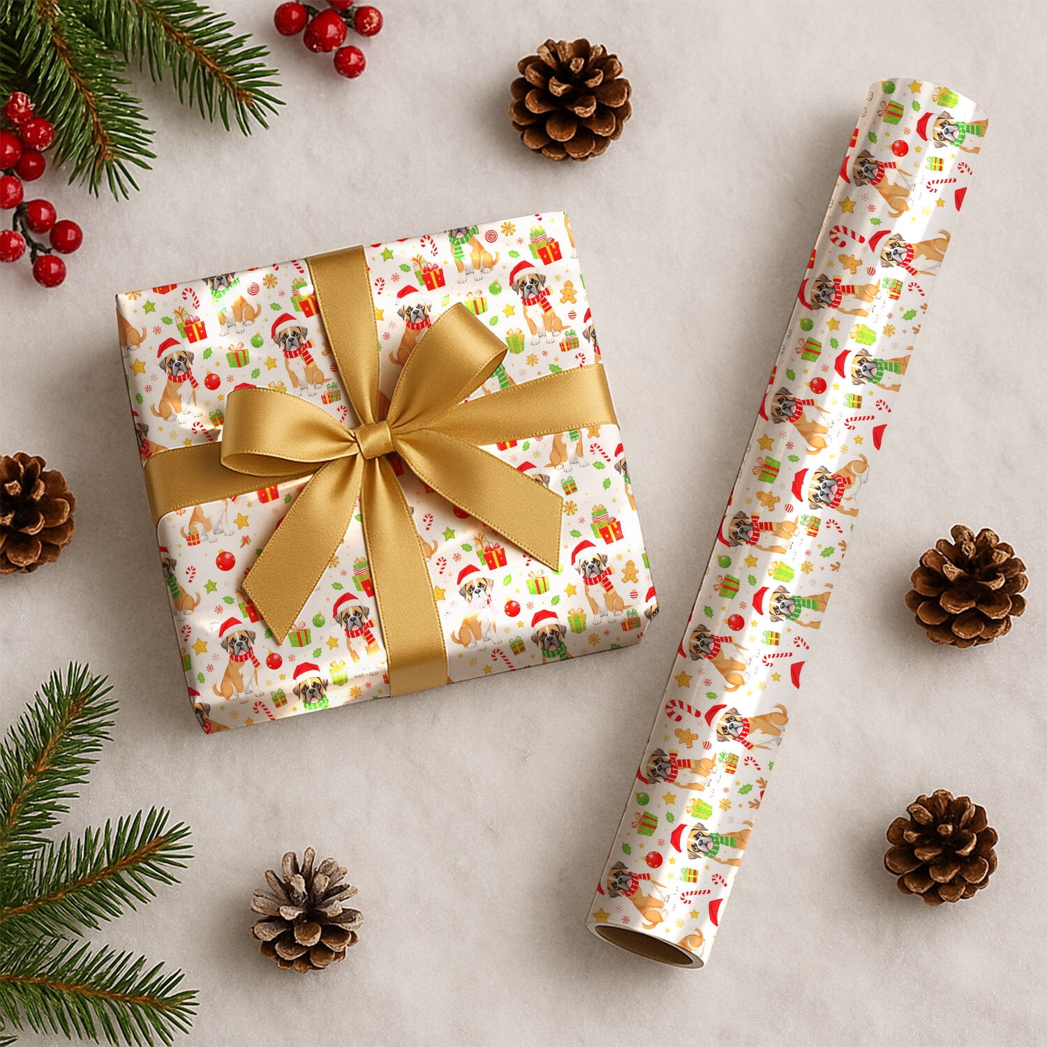 Boxer Christmas Wrapping Paper Rolls, Boxer Holiday Gift Wrapping Paper ...