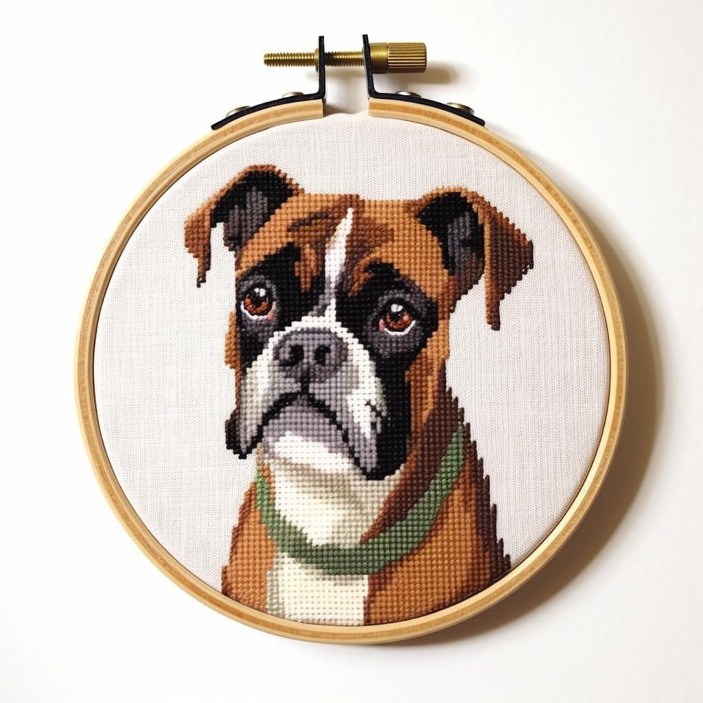 Boxer DIY Stamped Cross Stitch Kits for Beginners Easy with Hoop 11CT ...