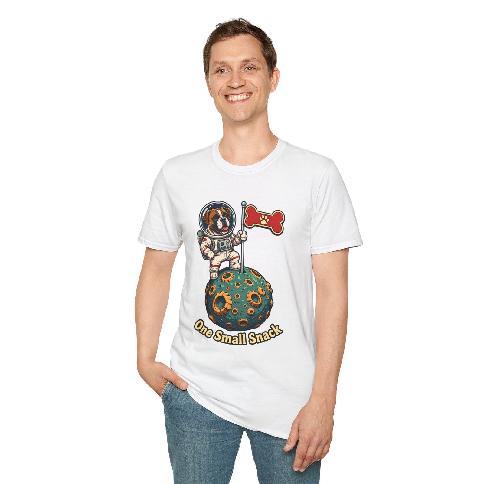 Boxer Dog Astronaut Space Funny Planet Flag Unisex Softstyle T-Shirt ...