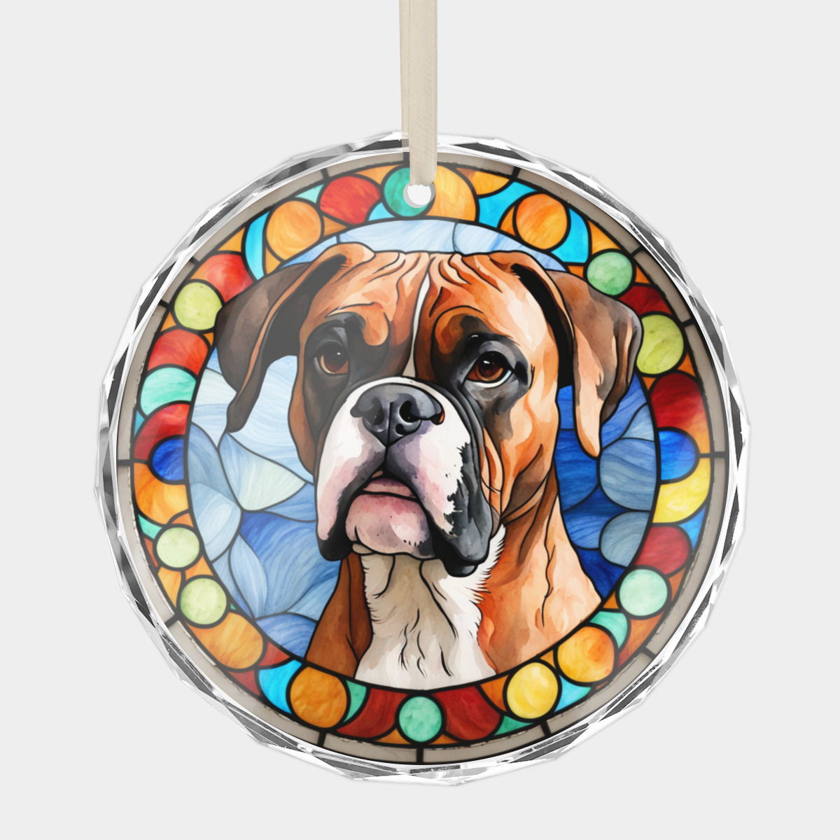 Boxer Dog Brown and White Puppy Pet, Stained Glass Style (Flat Print ...