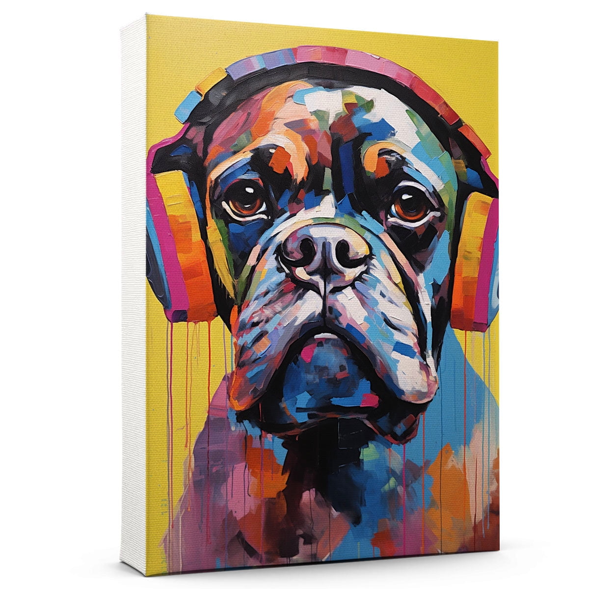 Boxer Dog Canvas Art With Headphones Graffiti Art Abstract Canvas ...
