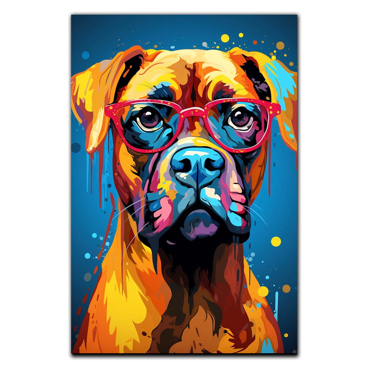 Boxer Dog Canvas Wall Art Puppy Print Pet Paintings Artwork Glasses Dog ...