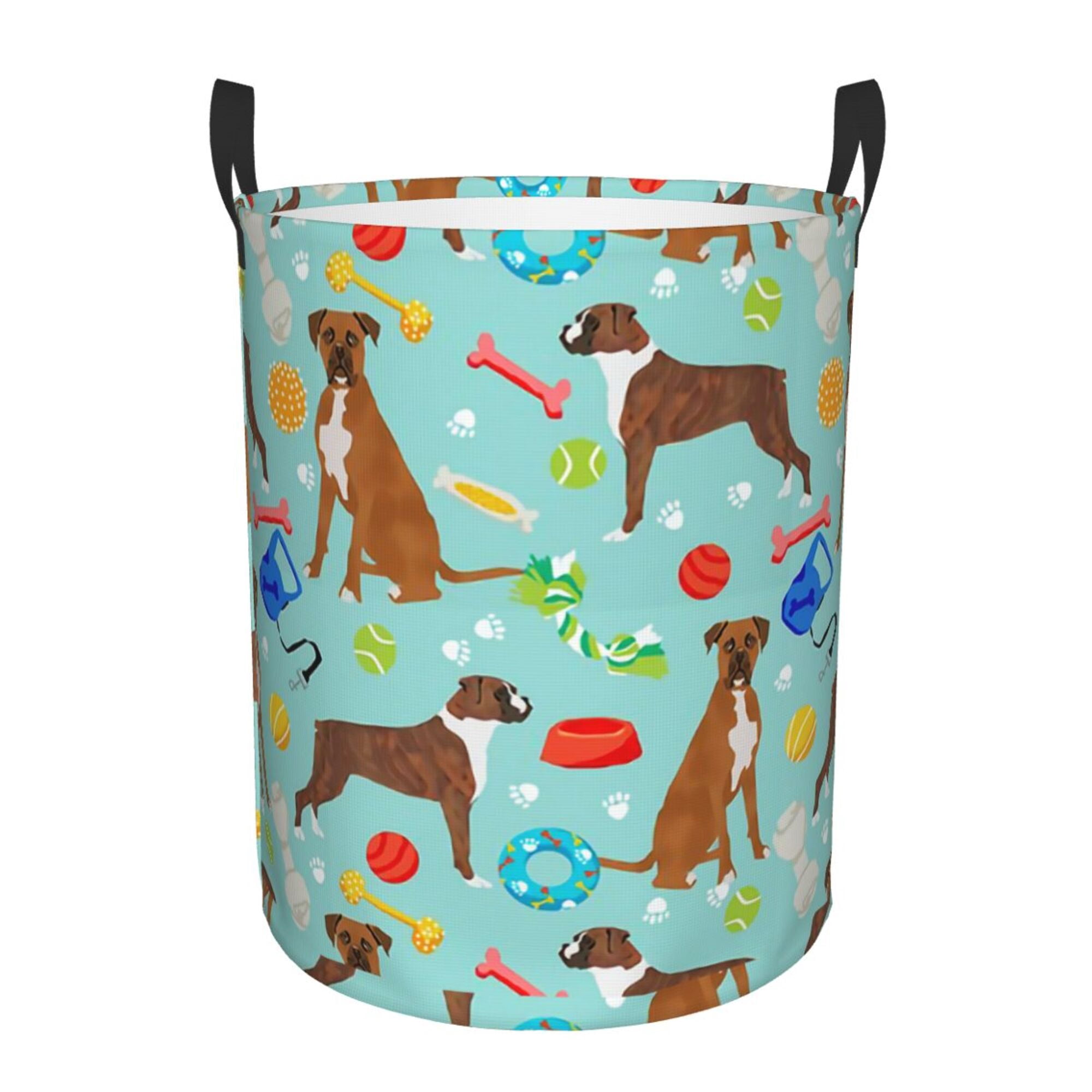 Boxer Dog Circular Laundry Basket (With Handle) Waterproof Oxford Cloth ...