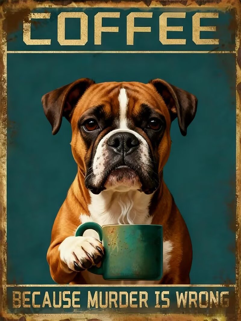 Boxer Dog Diamond Art Kits for Adults - 5D Boxer Dog Drinks Coffee ...