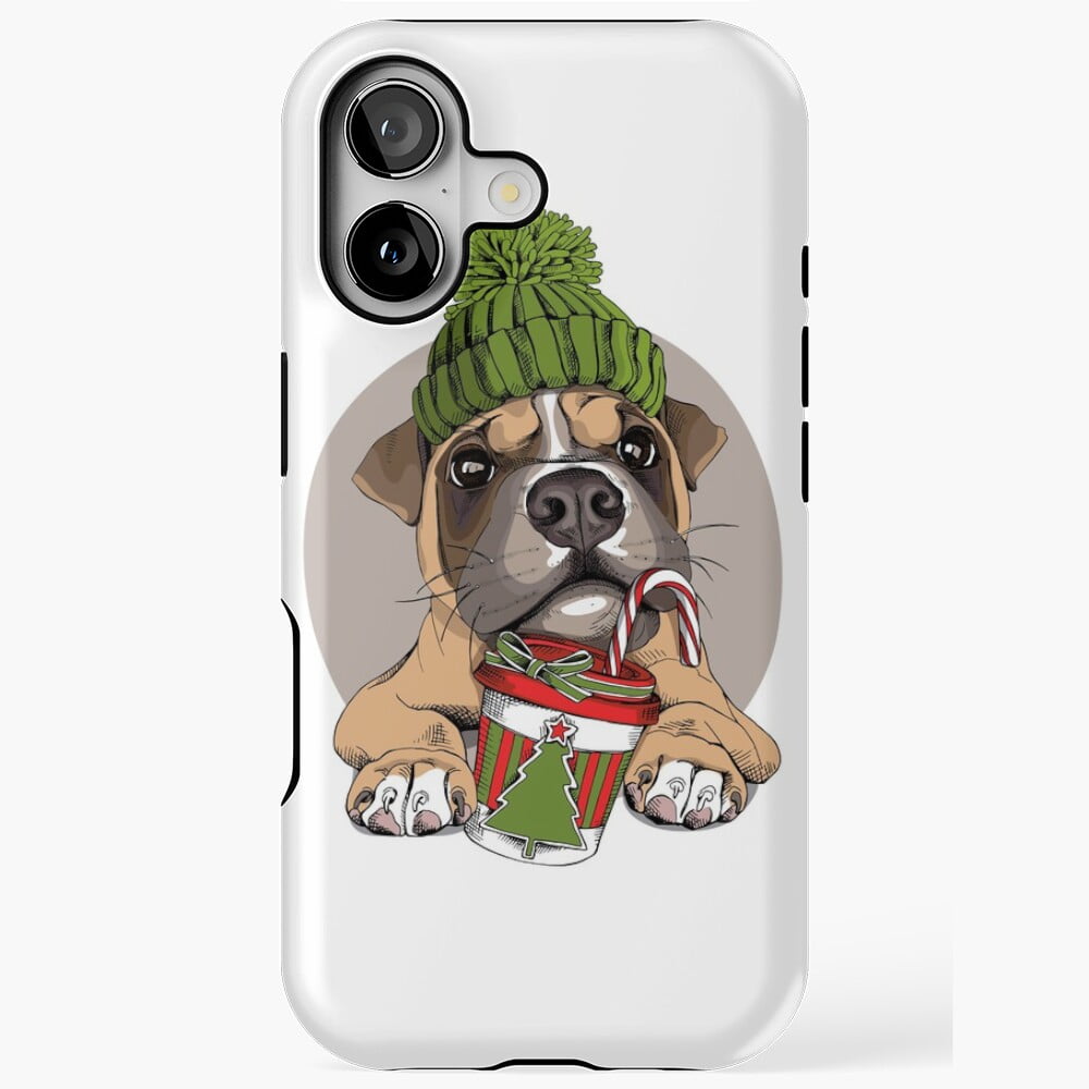 Boxer Dog Festive Holiday Cartoon Phone Case for iPhone 17 through 11 ...