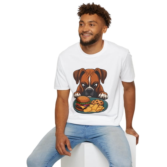 Boxer Dog Funny Cartoon Food Humor Hungry Pet Unisex Softstyle T-Shirt ...