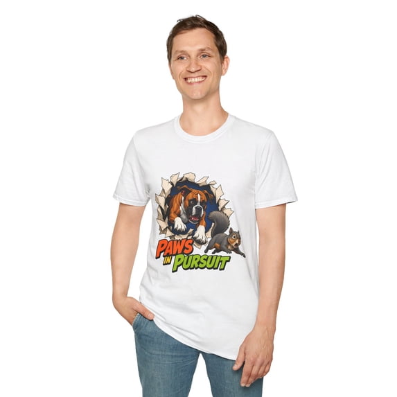Boxer Dog Funny Comic Squirrel Chase Cartoon Unisex Softstyle T-Shirt ...