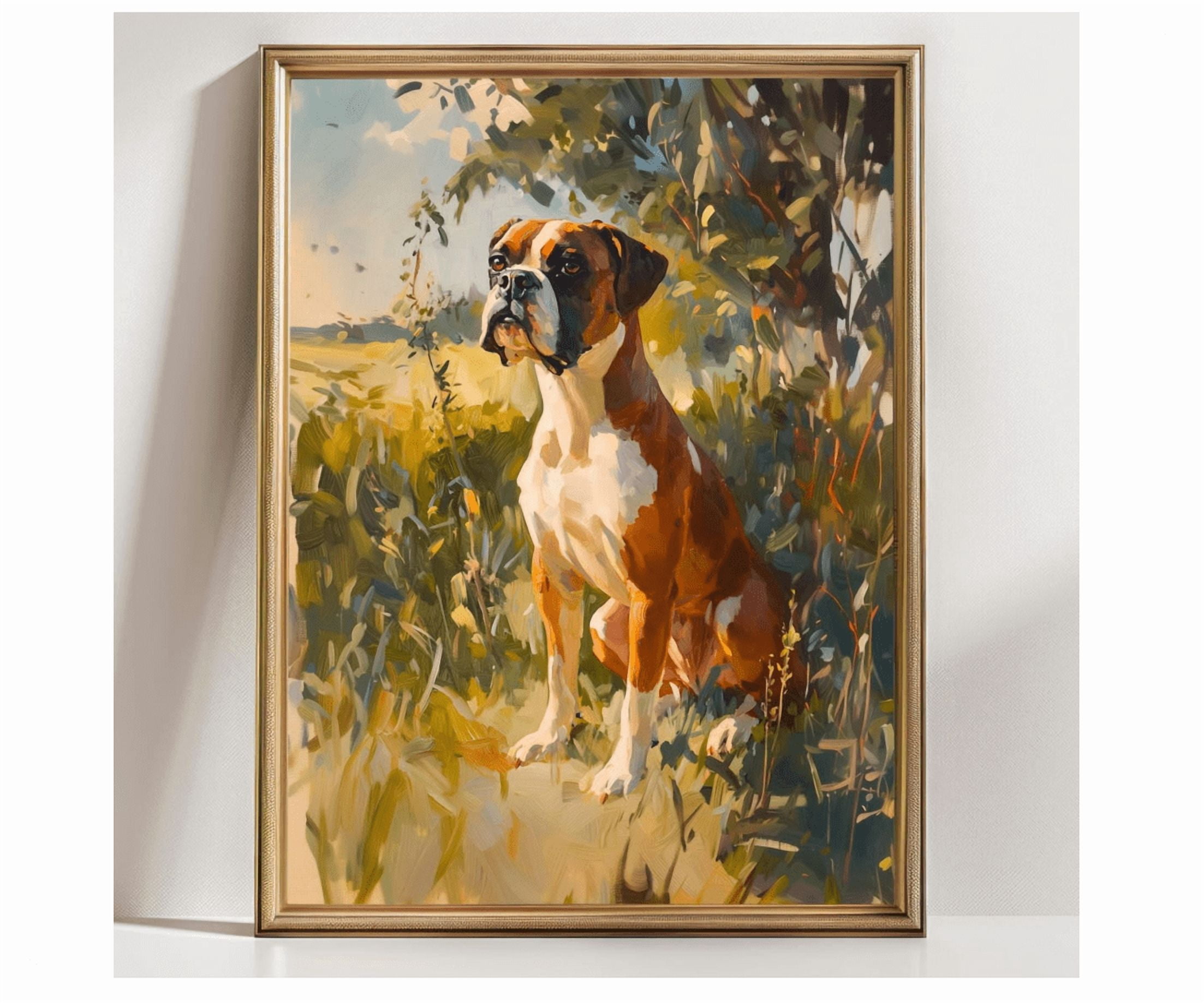 Boxer Dog In Sunny Field Wall Art Print Loyal Pet Portrait Painting ...
