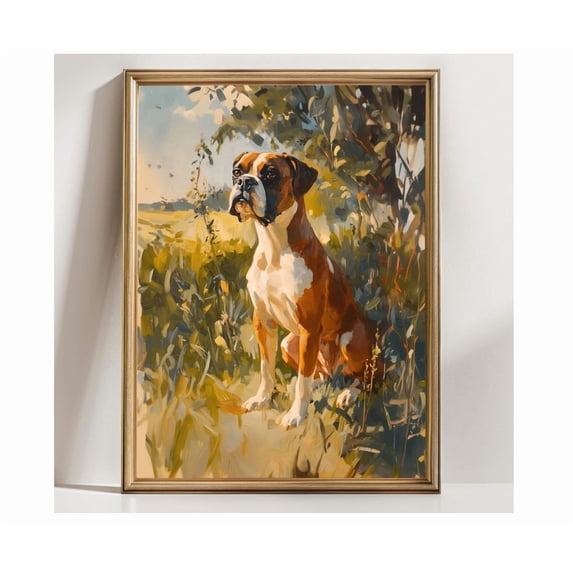 Boxer Dog In Sunny Field Wall Art Print Loyal Pet Portrait Painting ...
