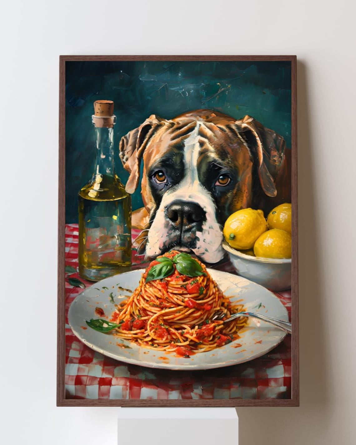 Boxer Dog Kitchen Art Poster, Italian Kitchen Decor, Spaghetti Poster ...