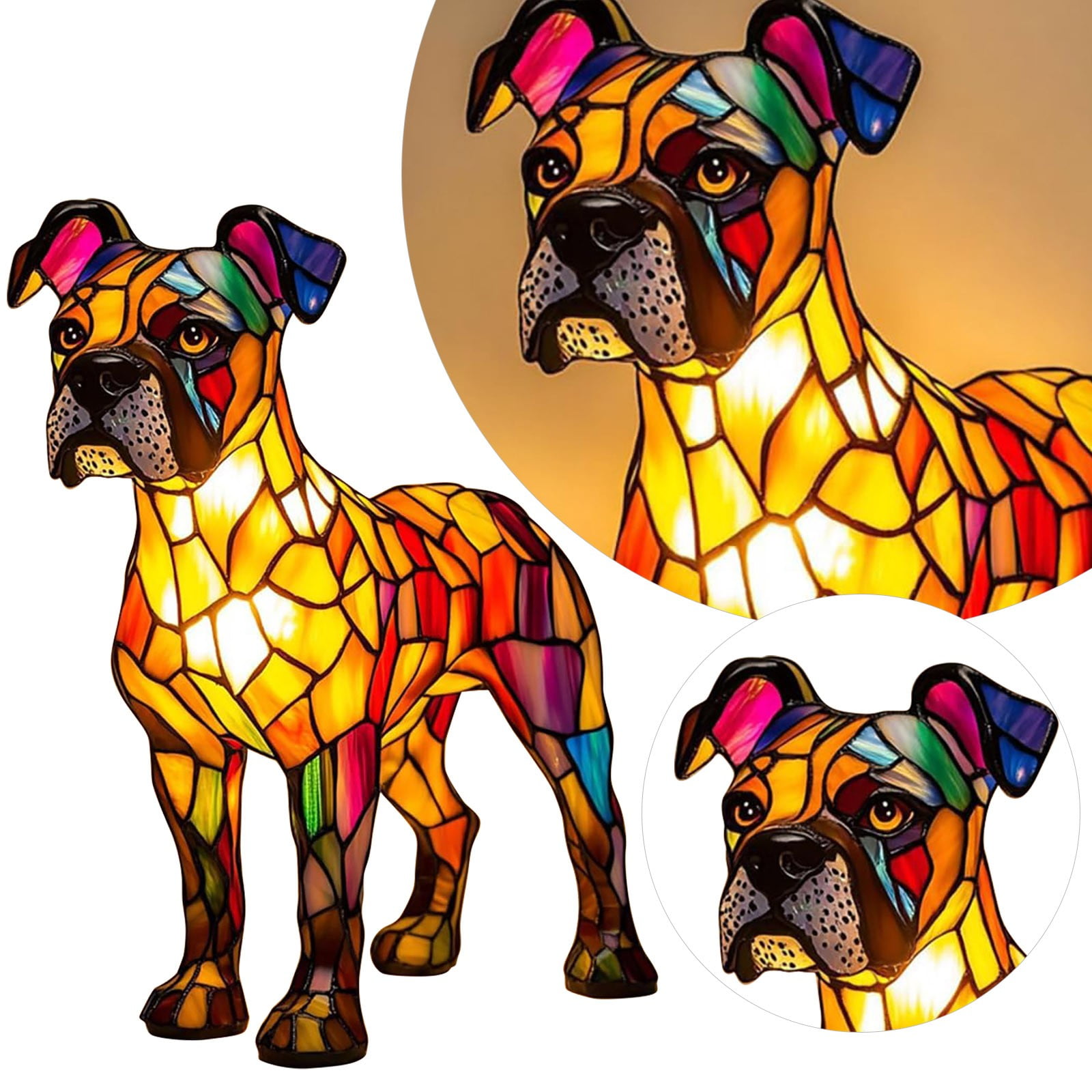 Boxer Dog Lamp - Hand Painted Resin Night Light with Warm Glow, Cute ...