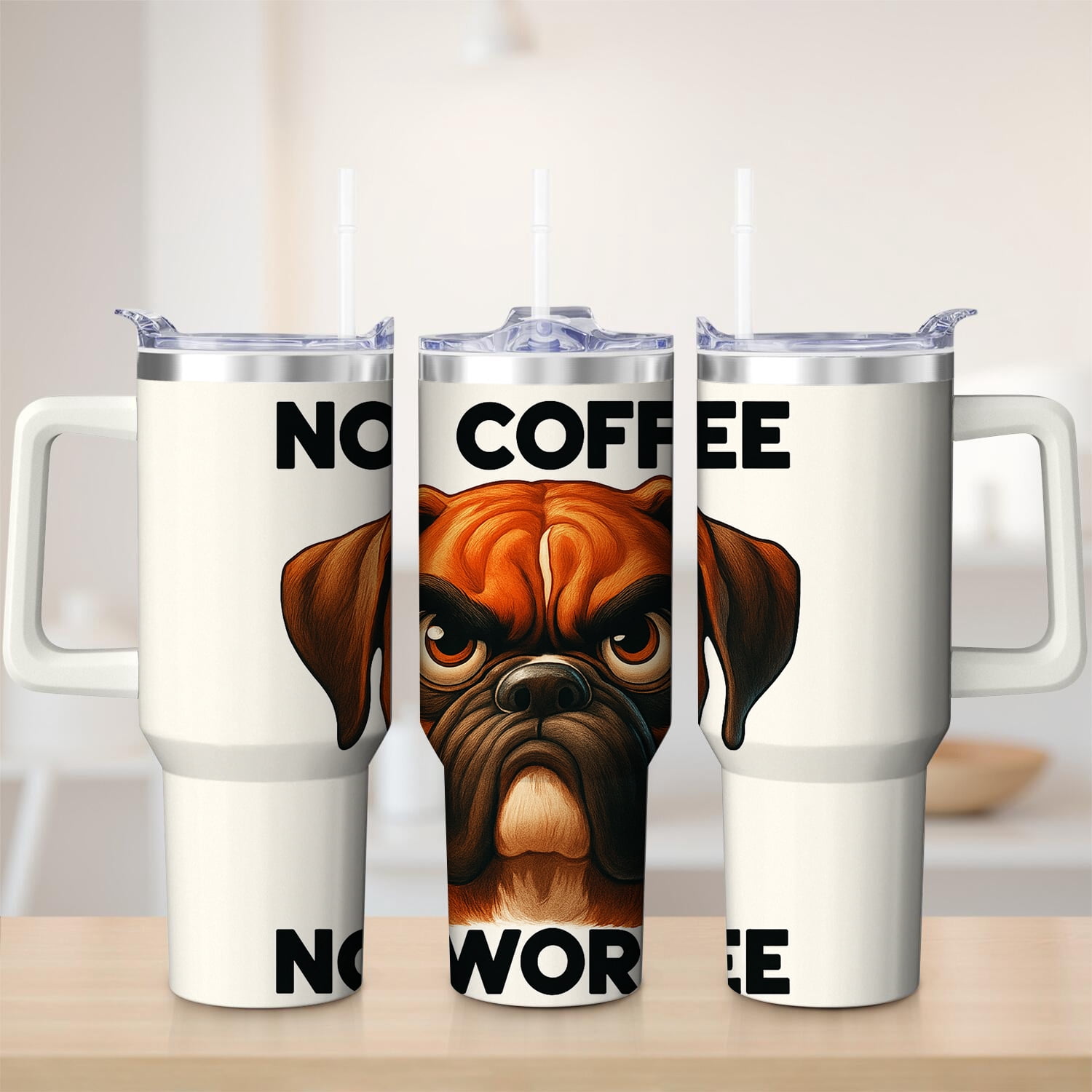 Boxer Dog No Coffee No Worries Stainless Steel Insulated Mug with Lid ...