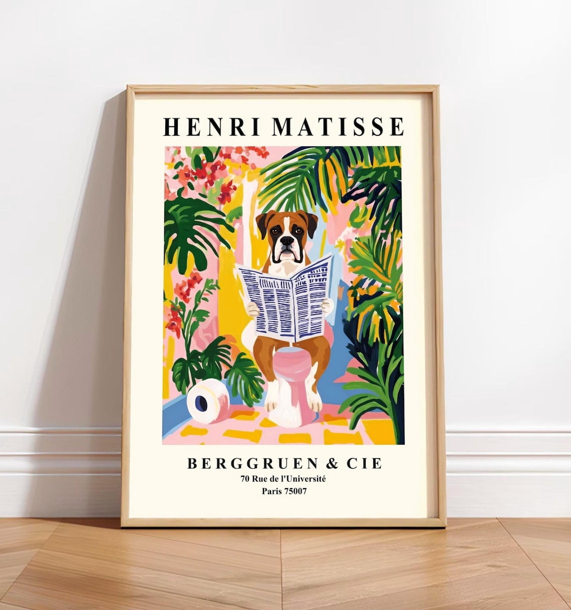 Boxer Dog On Toilet Print, Bathroom Wall Art, Unframed Paper Poster ...
