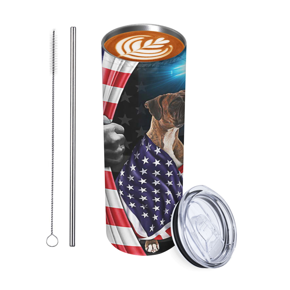 Boxer Dog Patriotic American Flag 20oz Coffee Mug Cup,Stainless Steel ...