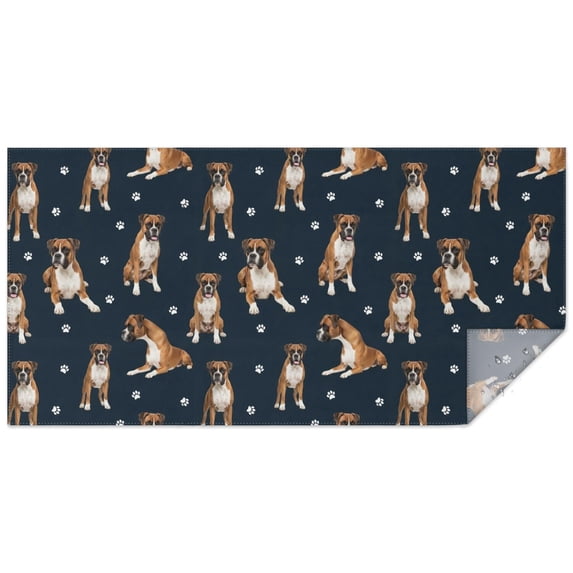 Boxer and Dog Paw Print Blue Pattern Waterproof Tablecloth, Rectangular ...