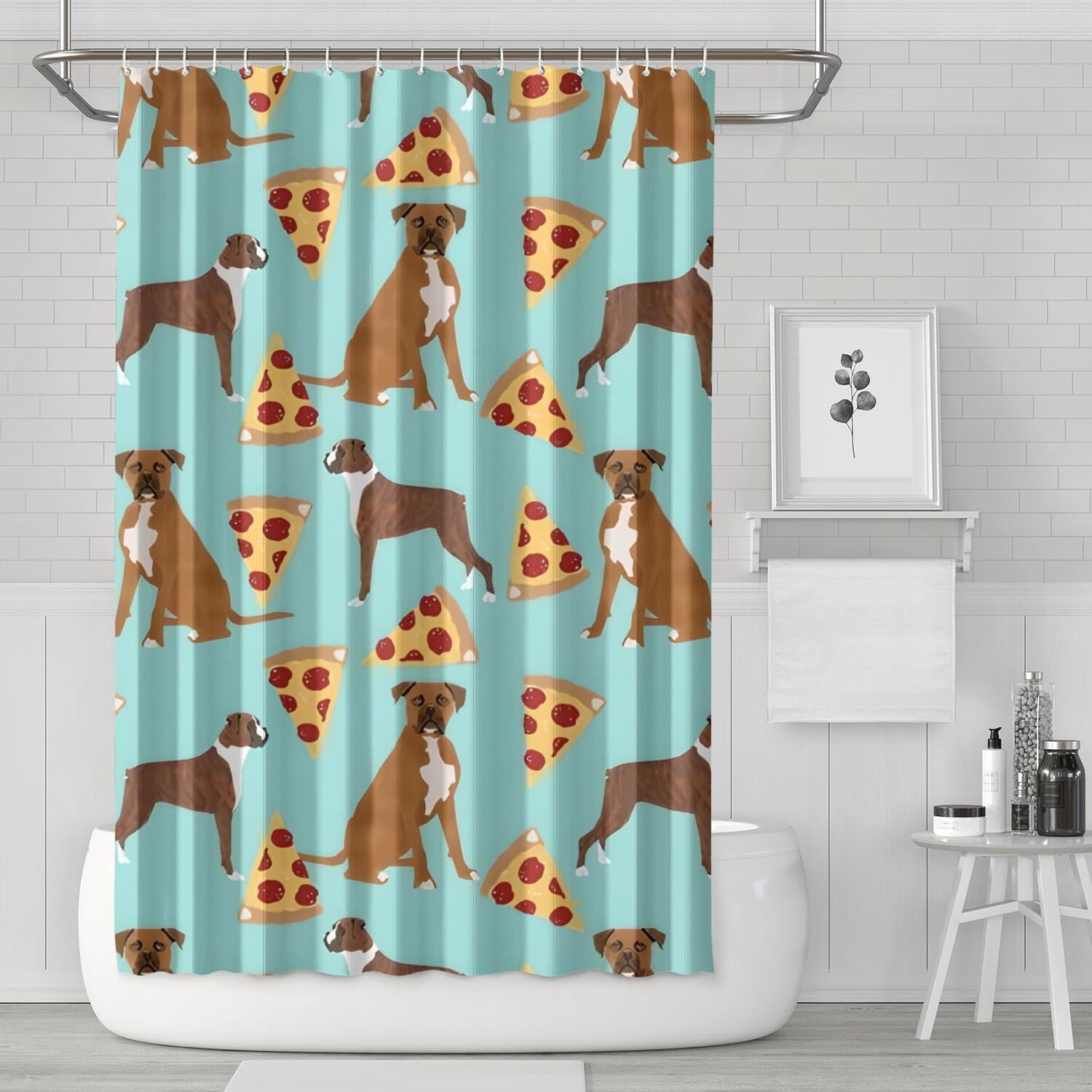 Boxer Dog Pitbull Terriers Dog and Pizza Shower Curtain 72"x72 ...