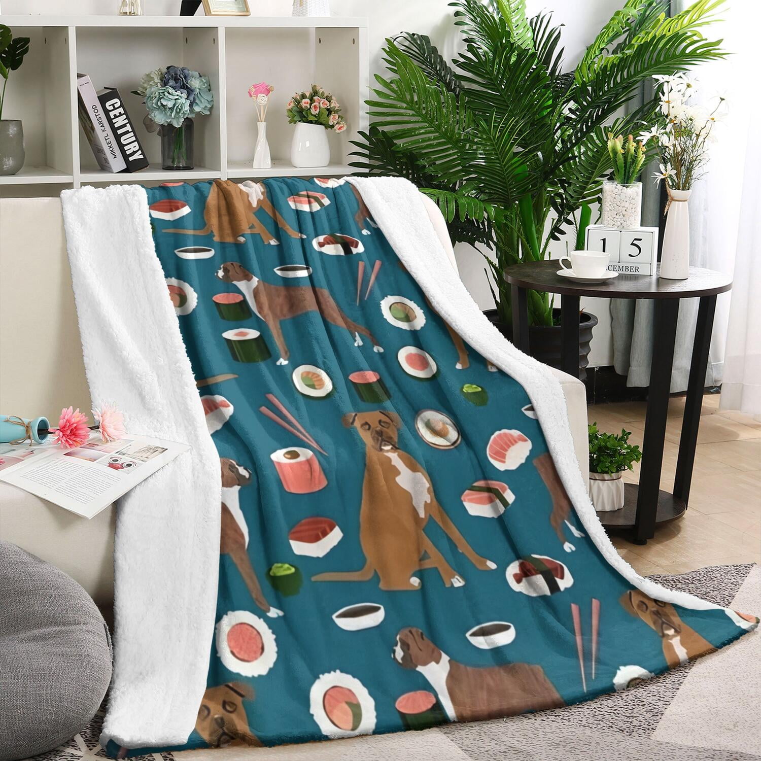 Boxer Dog Pitbull Terriers Dog and Sushi Blanket,Comfortable Soft Lamb ...