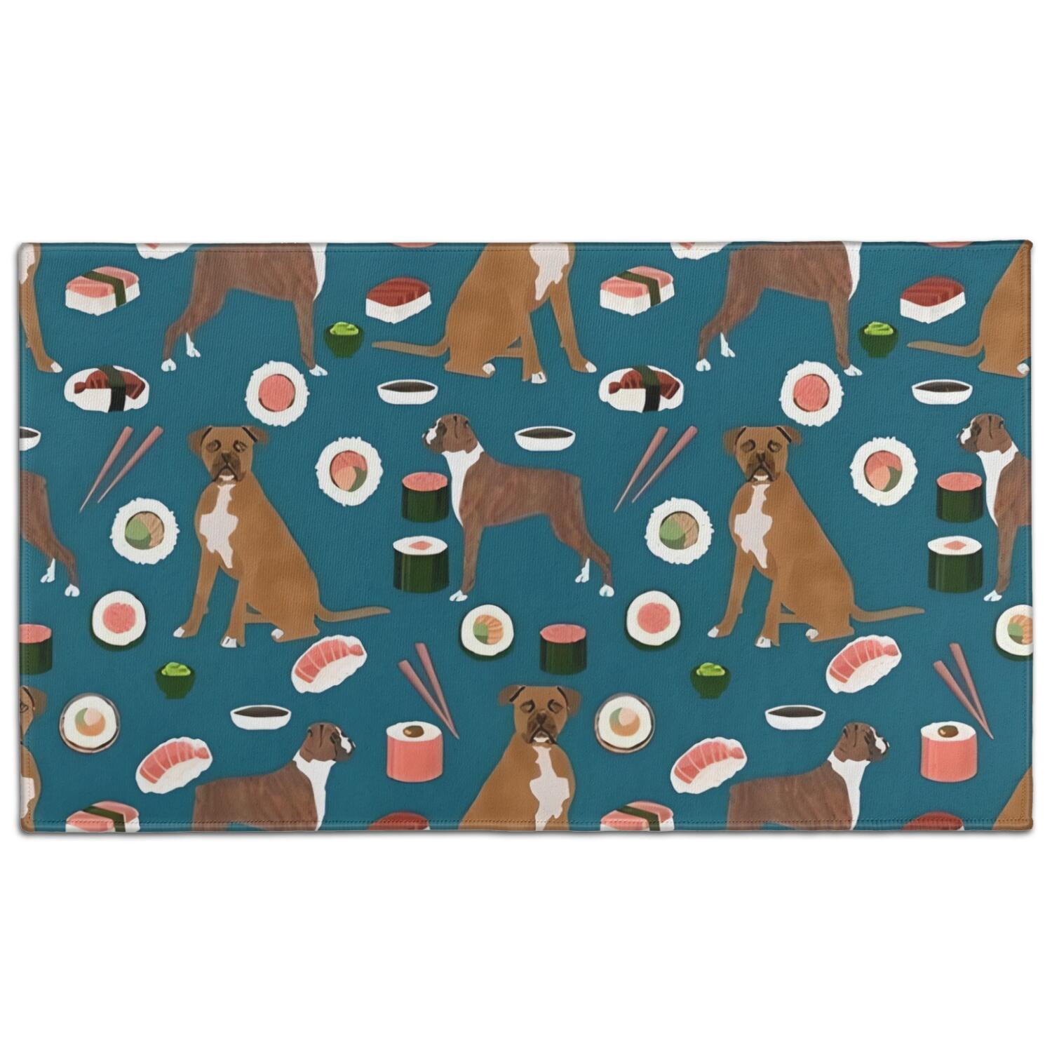 Boxer Dog Pitbull Terriers Dog and Sushi Door Rugs,Washable Non Slip ...