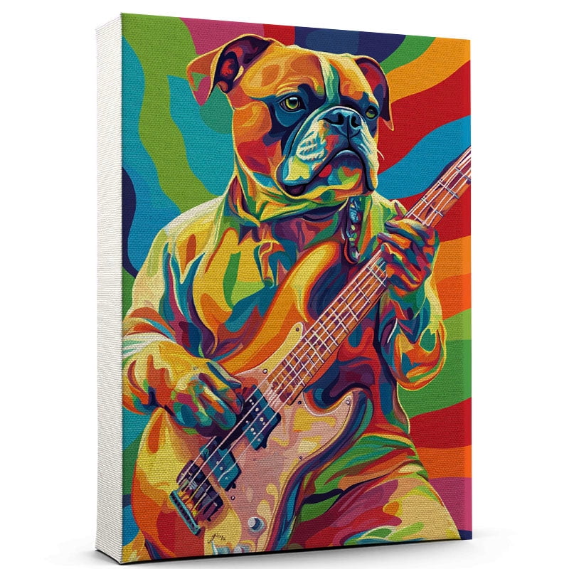 Boxer Dog Playing Bass Guitar Stretched Canvas Size 8x12 – Vintage ...