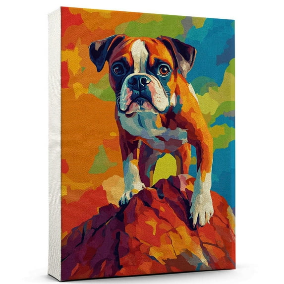 Boxer Dog Playing Climbing Stretched Canvas Size 8x12 – Vintage Style ...