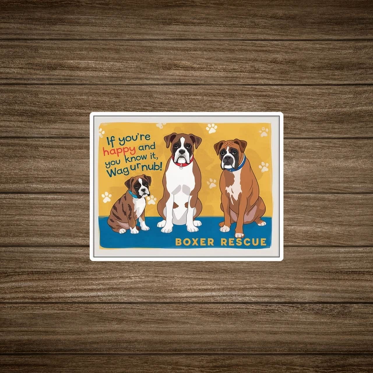 Boxer Dog Rescue Sticker - Happy Wag Tail Cute Paw Print Designphone ...