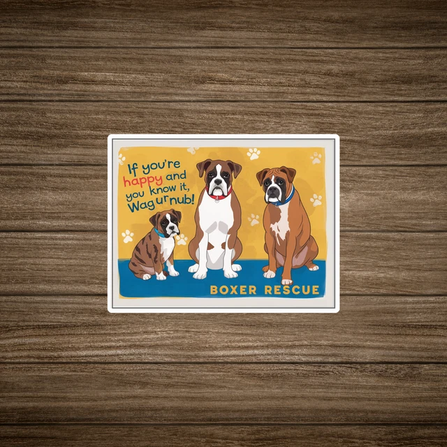 Boxer Dog Rescue Sticker - Happy Wag Tail Cute Paw Print Designphone ...