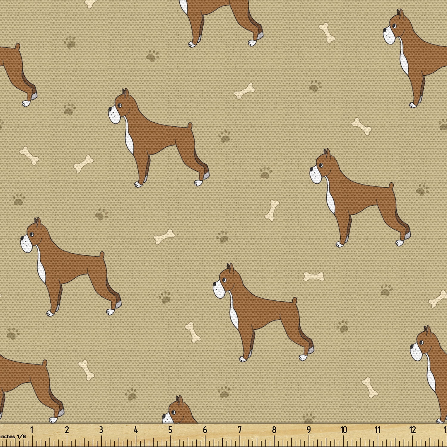 Ambesonne Boxer Dog Fabric by the Yard Upholstery, Brown Cartoon ...
