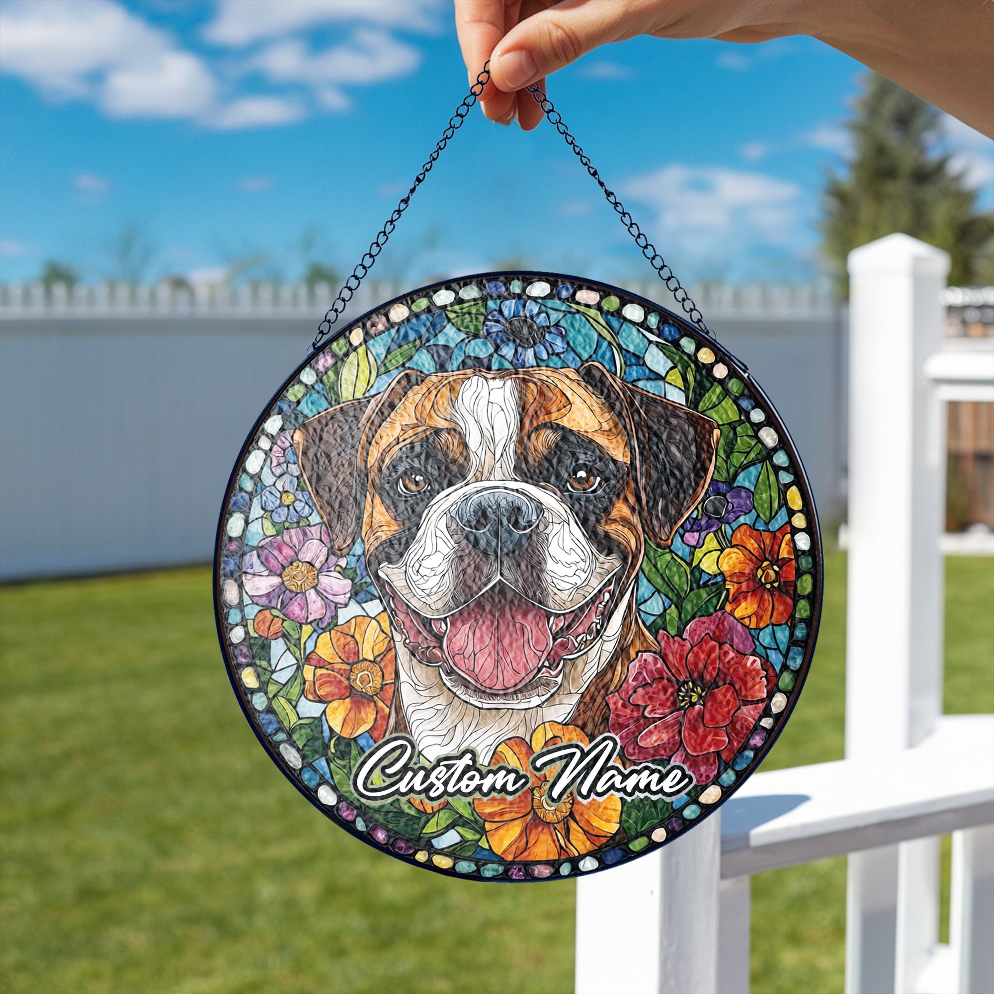 Boxer Dog Stained Glass Window Hanging, Colorful Suncatcher for Home ...