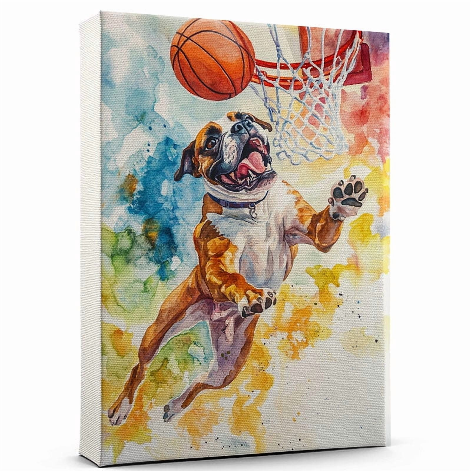 Boxer Dog Stretched Canvas Size 8x12 – Basketball Canvas Print of Funny ...