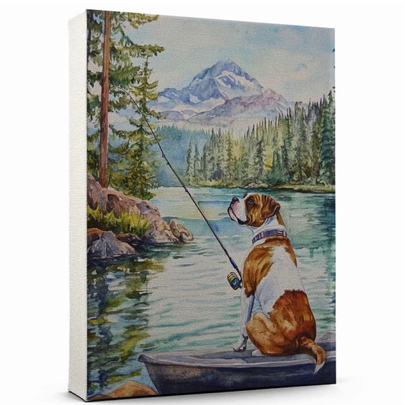 Boxer Dog Stretched Canvas Size 8x12 – Fishing Canvas Print of Funny ...