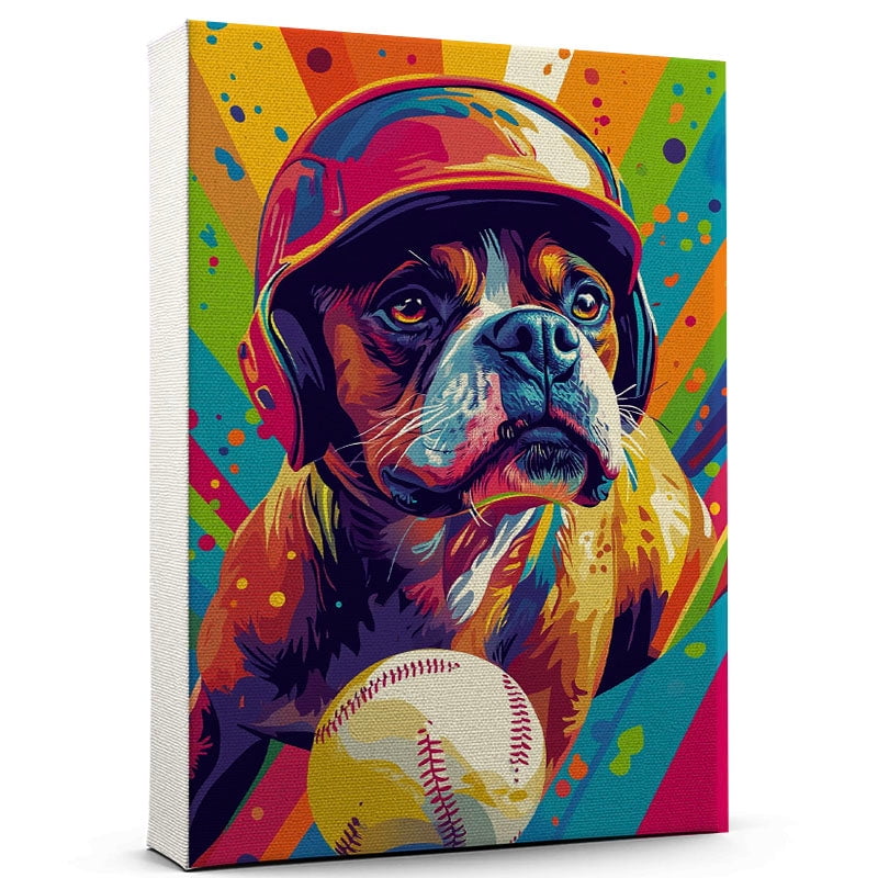 Boxer Dog Stretched Canvas Size 8x12 – Funny Boxer Dog Playing Baseball ...