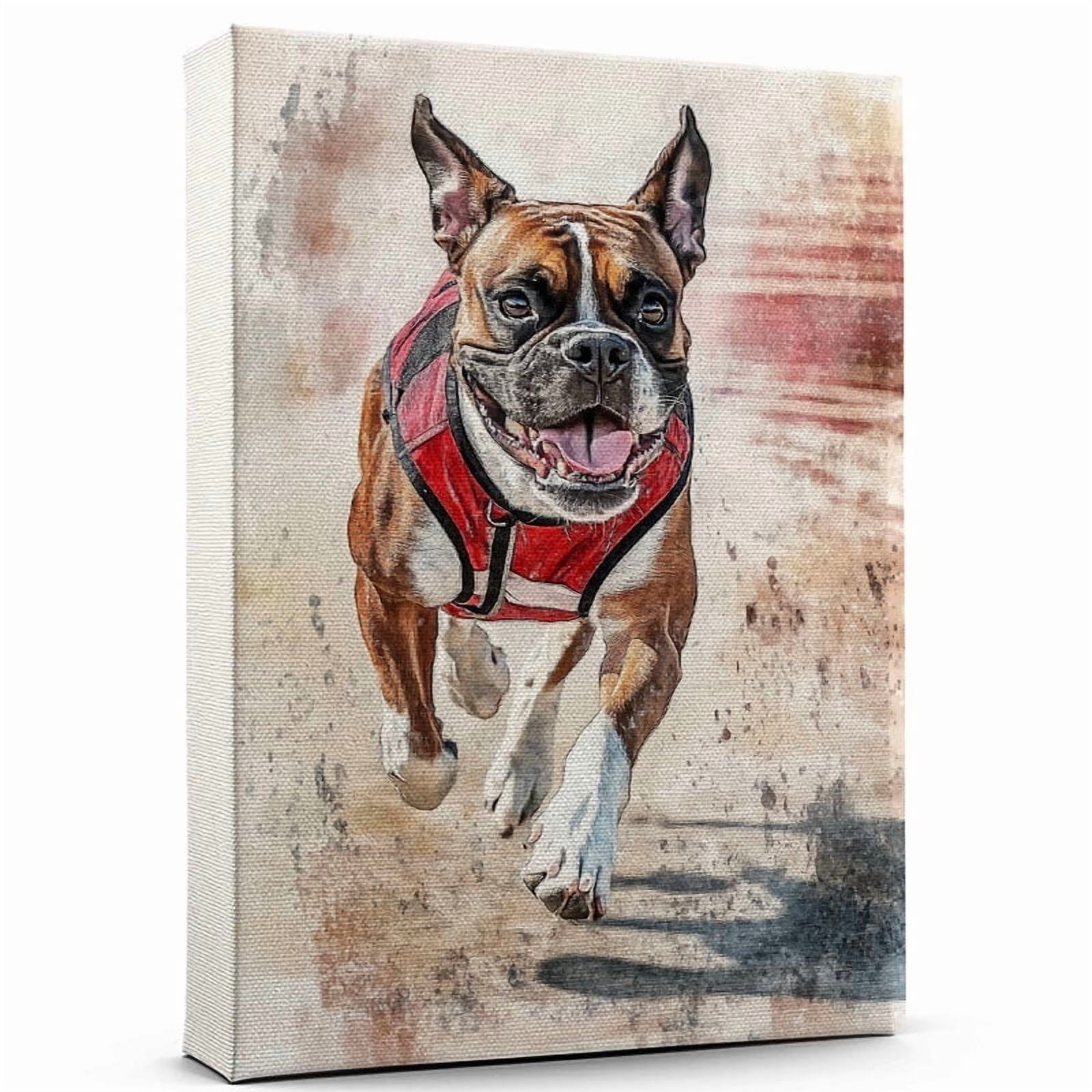 Boxer Dog Stretched Canvas Size 8x12 – Running Canvas Print of Funny ...