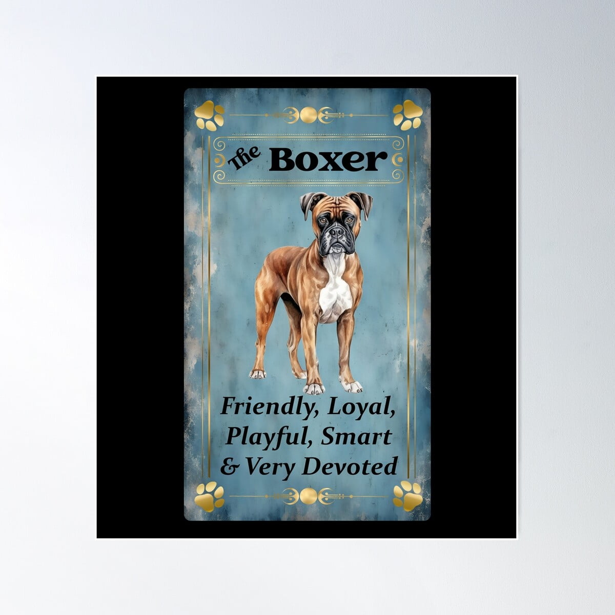 Boxer Dog Tarot Card Blue Background Poster Wall Art, Modern Wall Decor ...