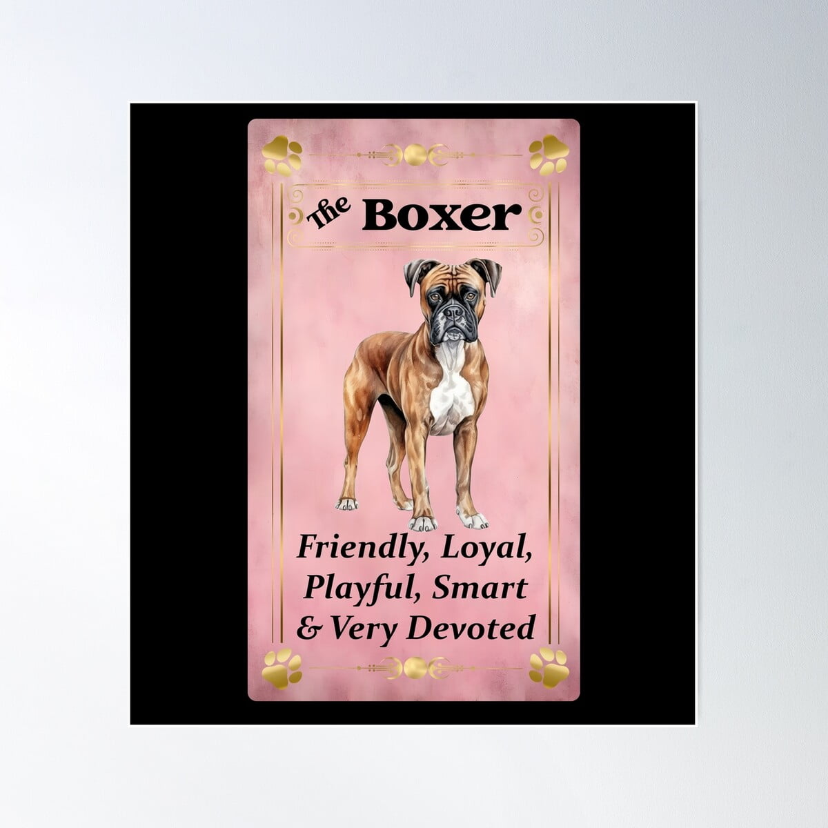 Boxer Dog Tarot Card Pink Background Poster Wall Art, Modern Wall Decor ...