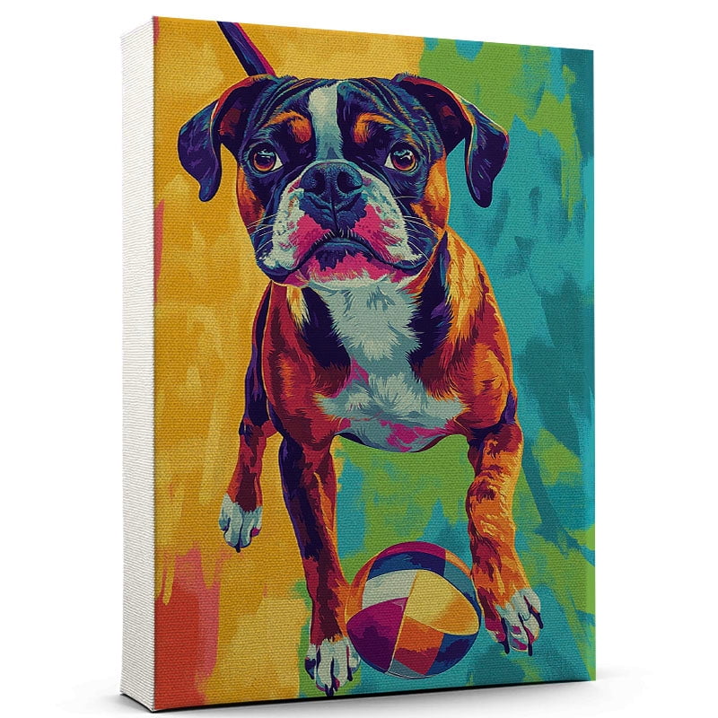 Boxer Dog Volleyball Art Stretched Canvas Size 8x12 – Boxer Dog Playing ...