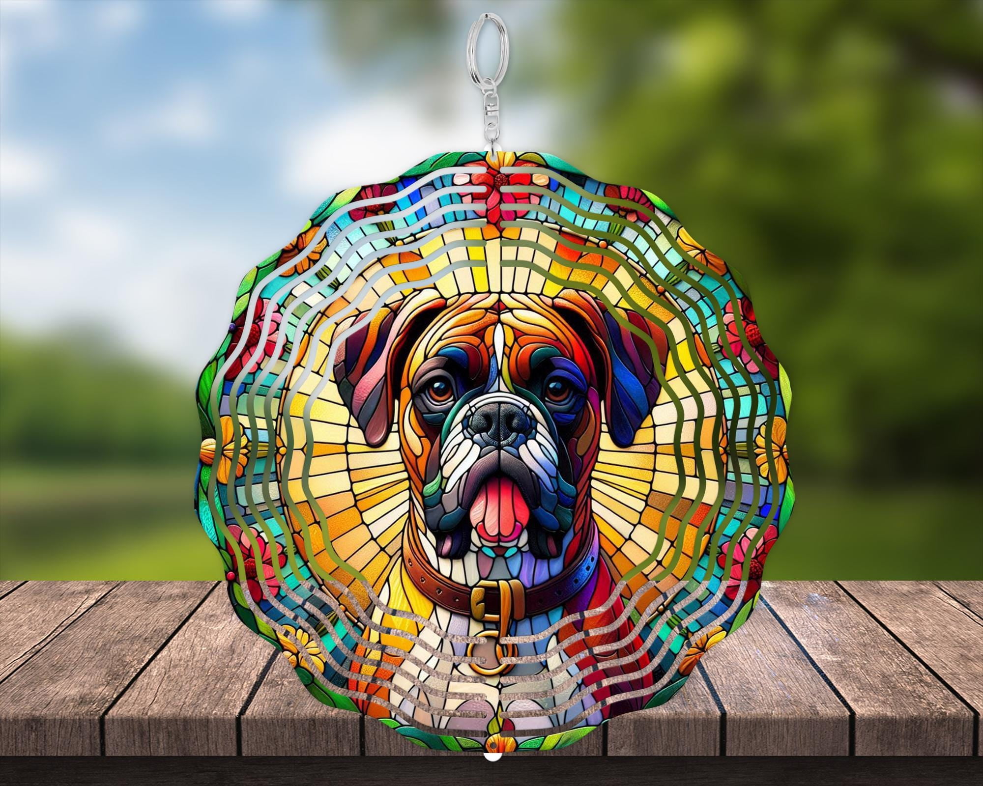 Boxer Dog Wind Spinner Colorful Faux Stained Glass Double Sided Outdoor ...