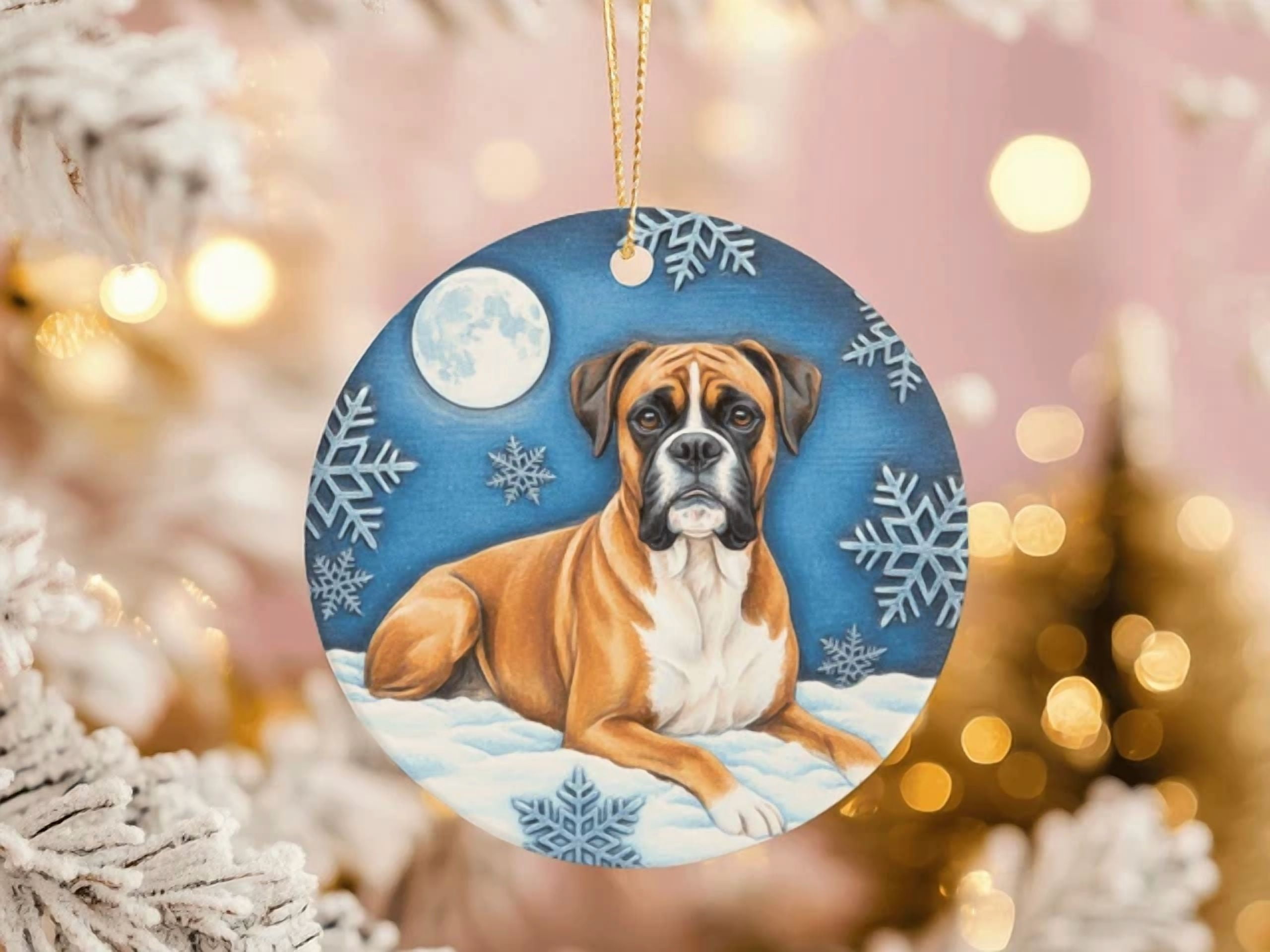 Boxer Dog kriStmAs Ornament Pet Lover Snowy Moonlit Night Ceramic Decor ...